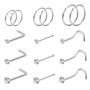 magitaco 15pcs 20g surgical steel nose rings hoop nose ring studs l shape screw nose studs nose piercing nose pins nose rings for women men