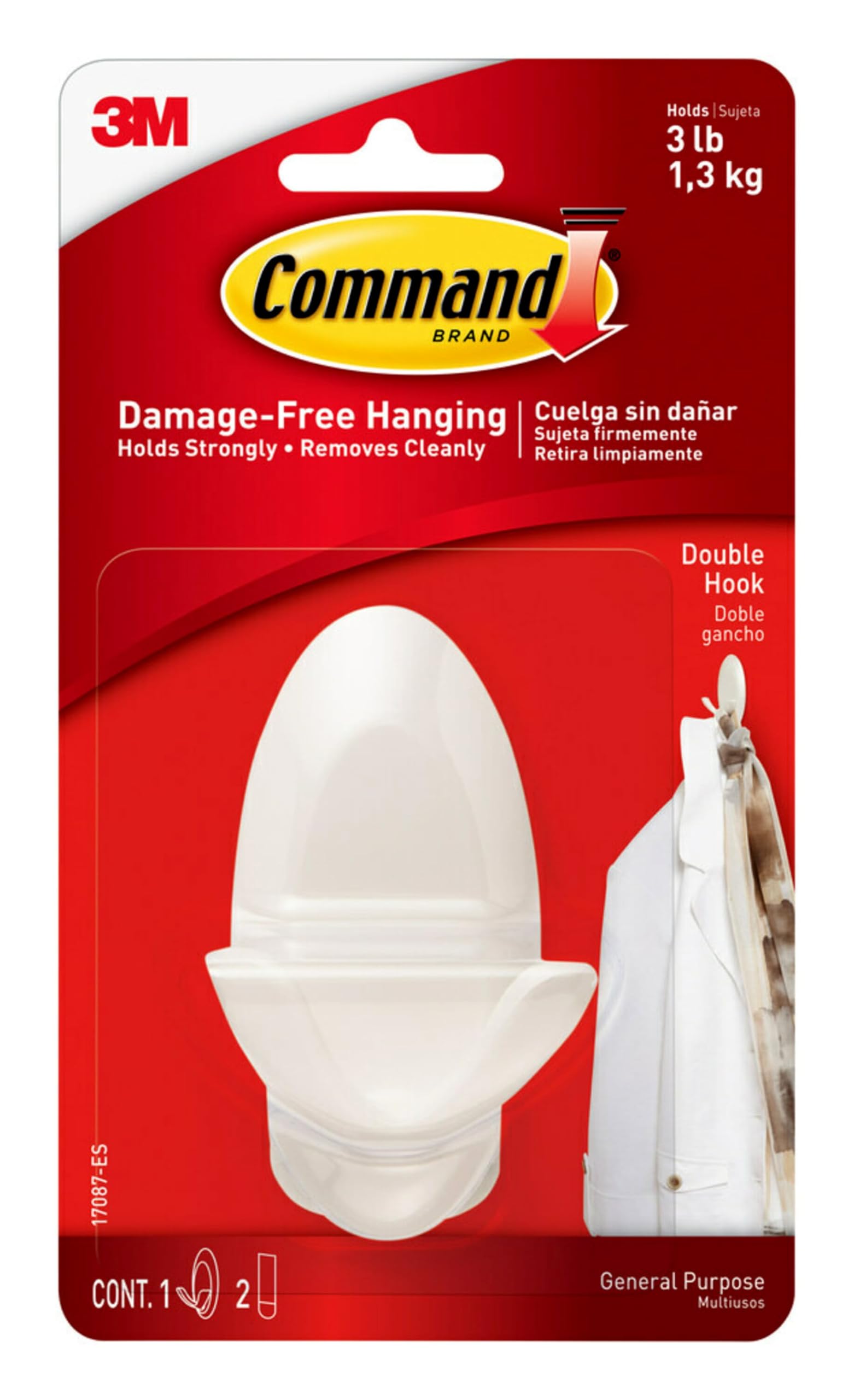 Command Medium Double Hooks, Holds up to 3 lb, Total 4 Wall Hooks with 8 Command Strips (4-Pack of 1 Hook), Organize Damage-Free, No Tools Wall Hooks for Hanging Decorations in Living Spaces