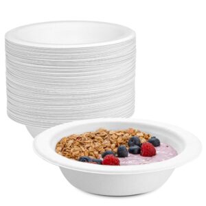 comfy package [125 pack 100% compostable white paper bowls, 16 oz. heavy-duty paper soup bowls - eco-friendly disposable sugarcane bowls