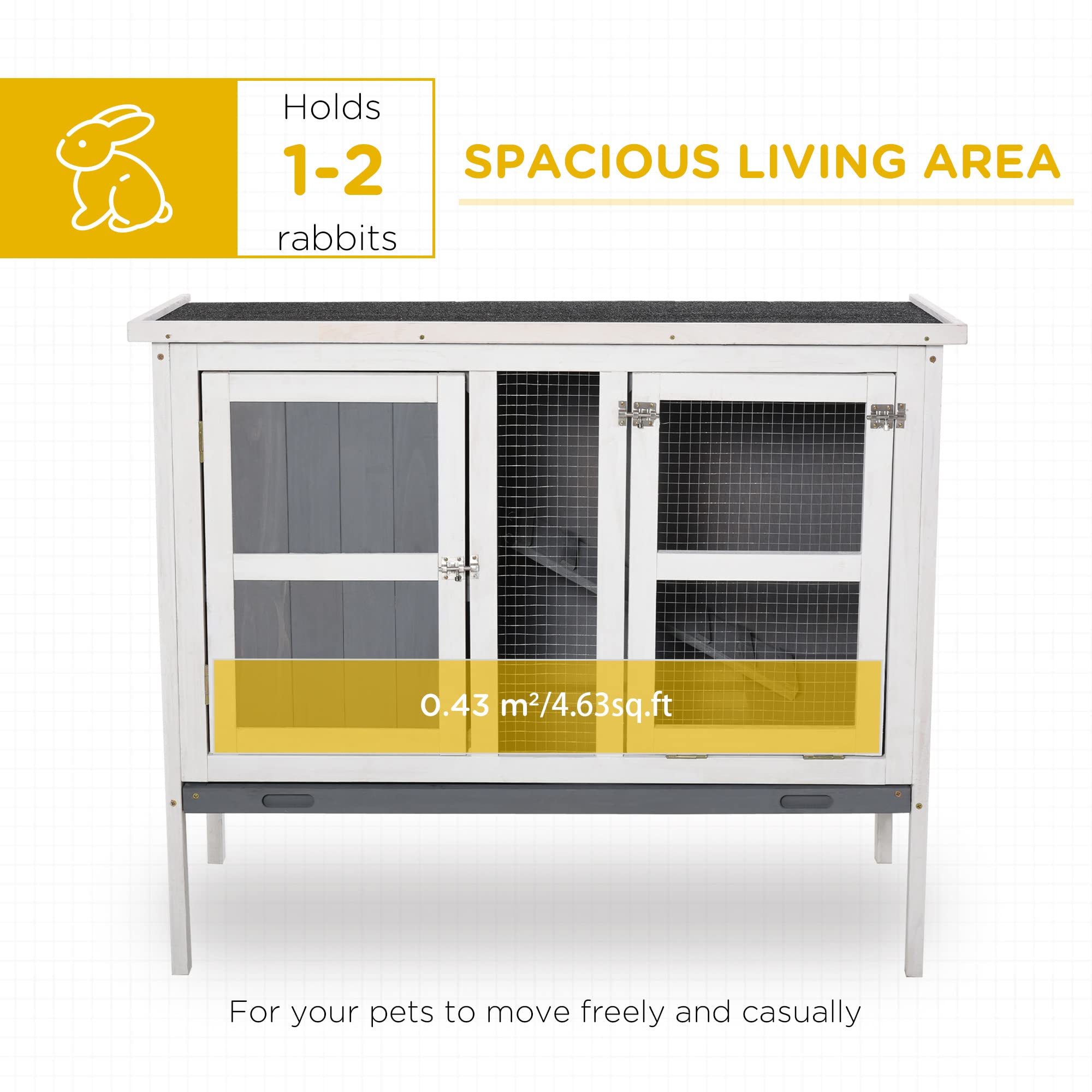 PawHut Rabbit Hutch Bunny Cage Small Animal Habitat with Ramp, Removable Tray and Openable Top, Inddor/Outdoor, Grey