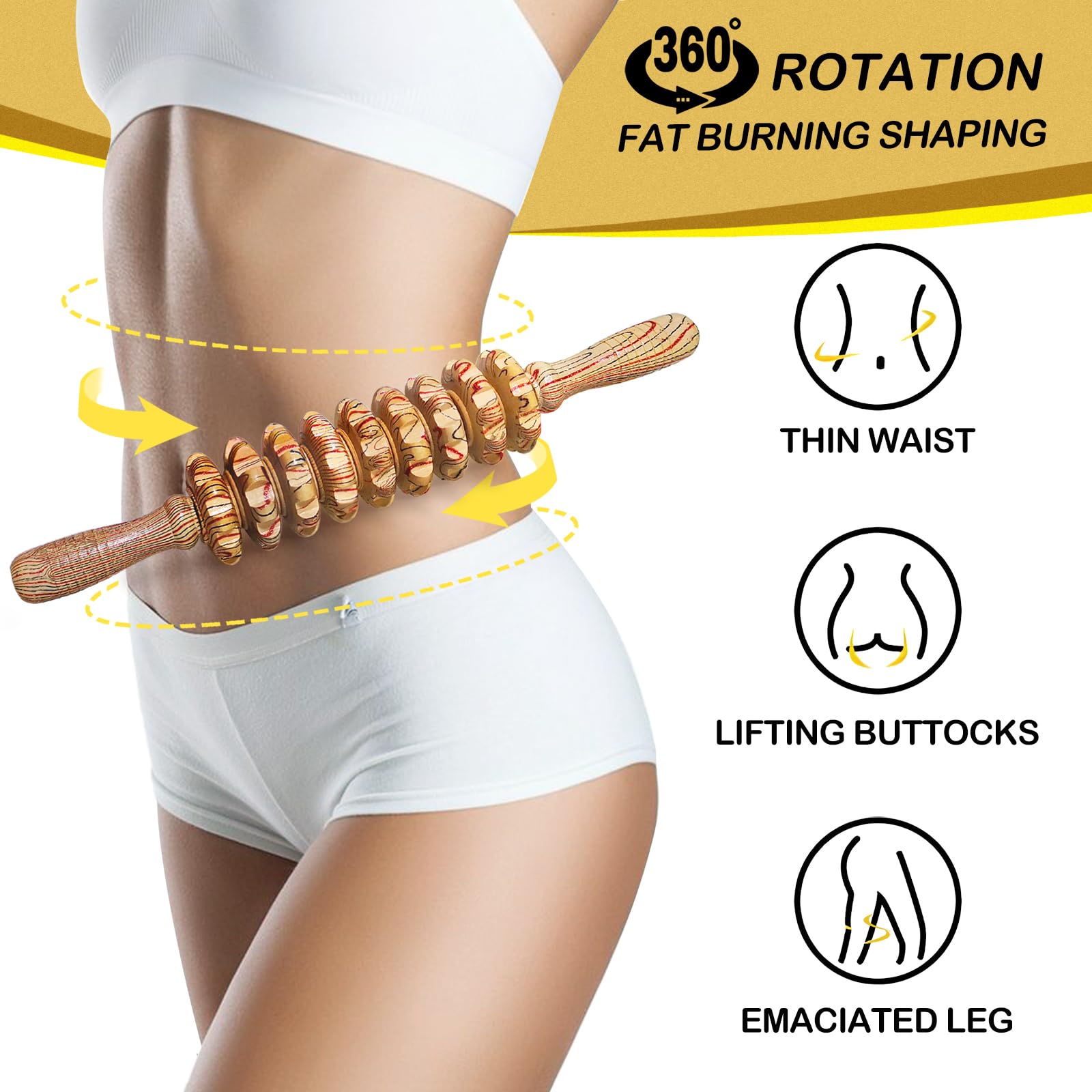 Deston Wooden Massager Handheld Roller Trigger Point Massager Stick for Fascia, Cellulite, Muscle & Abdomen , Body Therapy Massager, Muscle Belly Relief Tool…