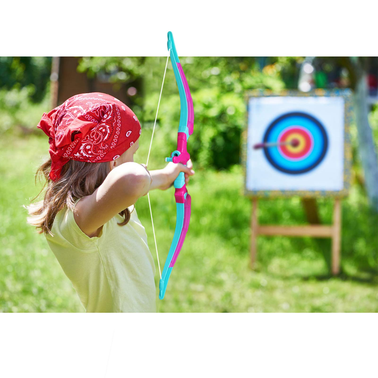 NWESTUN Bow and Arrow for Kids with LED Flash Lights - Archery Bow with 10 Suction Cups Arrows, 6 Foam Targets, Quiver and Target, Gifts for 4-12 Year Old Girls, Pink