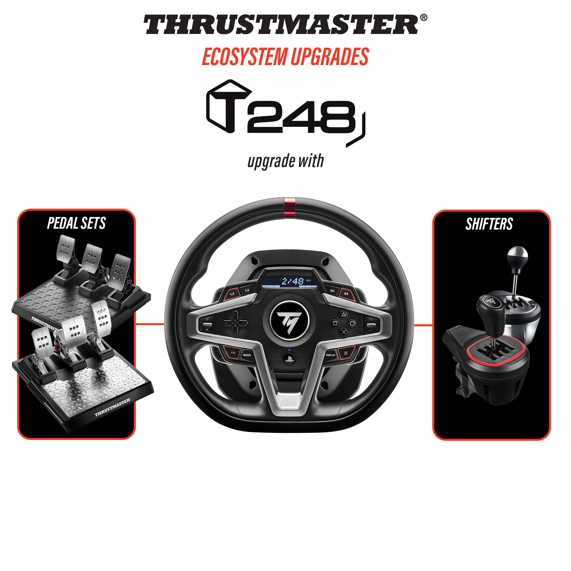 THRUSTMASTER T248P, Racing Wheel and Magnetic Pedals, HYBRID DRIVE, Magnetic Paddle Shifters, Dynamic Force Feedback, Screen with Racing Information (Compatible with PS5, PS4, PC)