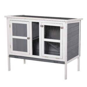 pawhut rabbit hutch bunny cage small animal habitat with ramp, removable tray and openable top, inddor/outdoor, grey