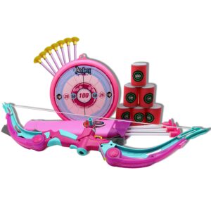 NWESTUN Bow and Arrow for Kids with LED Flash Lights - Archery Bow with 10 Suction Cups Arrows, 6 Foam Targets, Quiver and Target, Gifts for 4-12 Year Old Girls, Pink