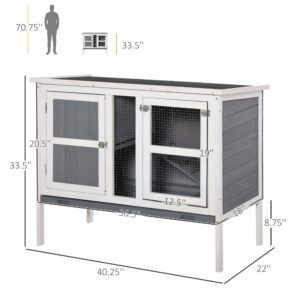 PawHut Rabbit Hutch Bunny Cage Small Animal Habitat with Ramp, Removable Tray and Openable Top, Inddor/Outdoor, Grey