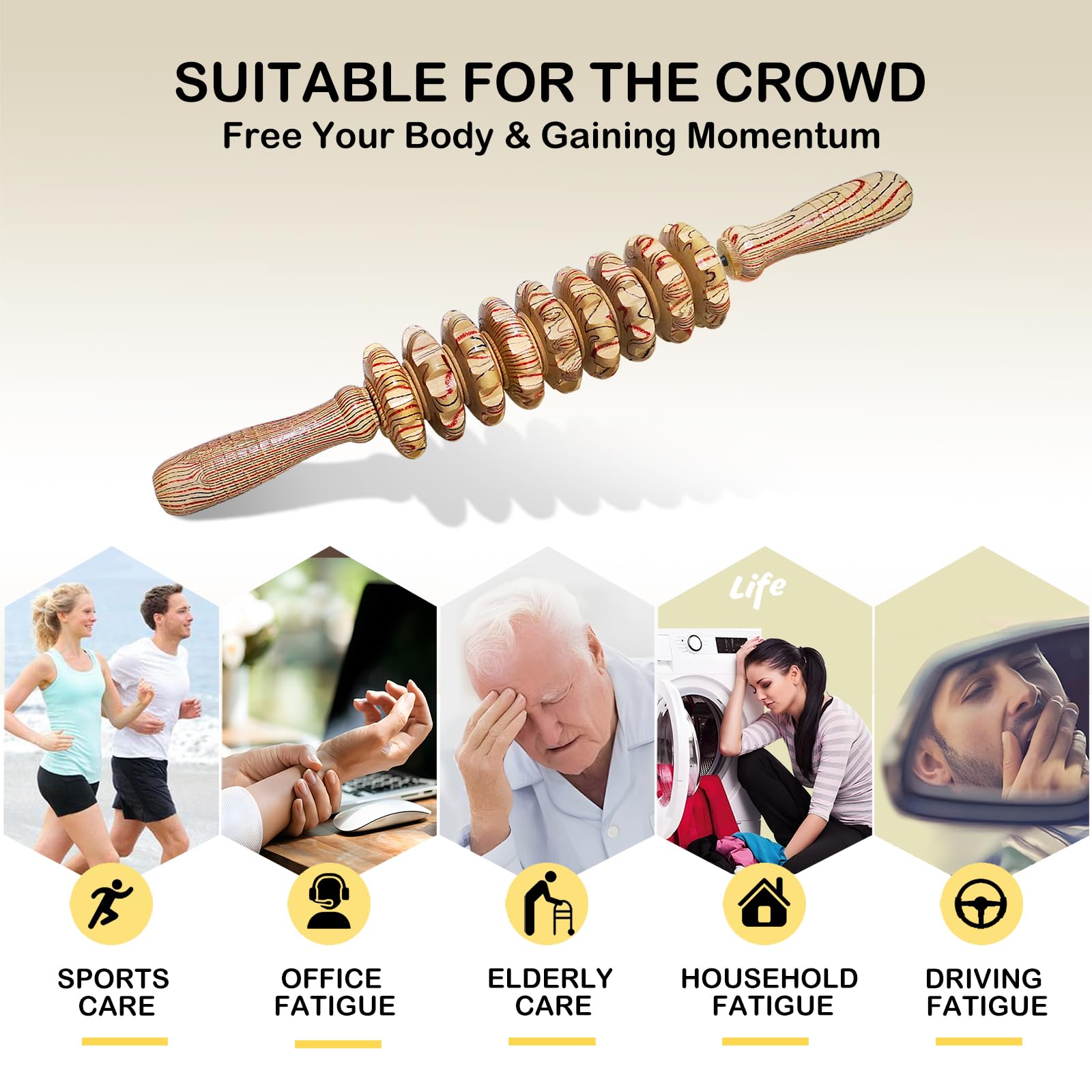 Deston Wooden Massager Handheld Roller Trigger Point Massager Stick for Fascia, Cellulite, Muscle & Abdomen , Body Therapy Massager, Muscle Belly Relief Tool…