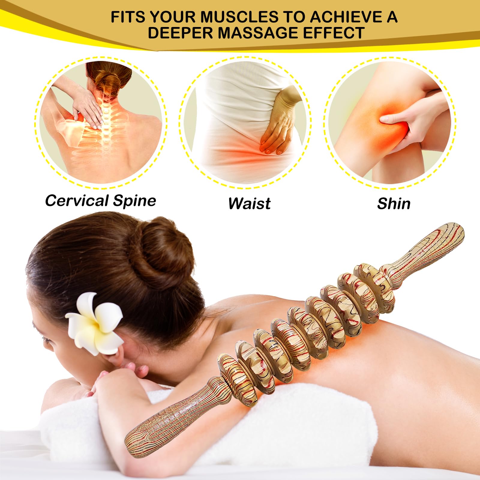 Deston Wooden Massager Handheld Roller Trigger Point Massager Stick for Fascia, Cellulite, Muscle & Abdomen , Body Therapy Massager, Muscle Belly Relief Tool…