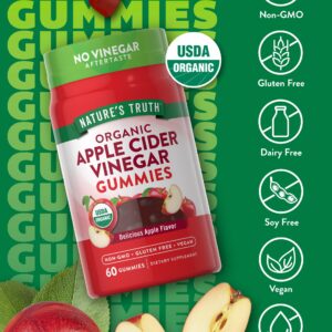 Nature's Truth Organic Apple Cider Vinegar Gummies | 60 Count | Vegan, Gluten Free & Non-GMO Supplement | USDA Organic | Apple Flavor