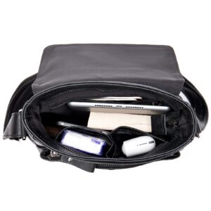 NIUCUNZH Man Purses and Bags, Mens Genuine Leather Messenger & Crossbody Bag with Leather Shoulder Strap Black