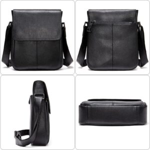 NIUCUNZH Man Purses and Bags, Mens Genuine Leather Messenger & Crossbody Bag with Leather Shoulder Strap Black