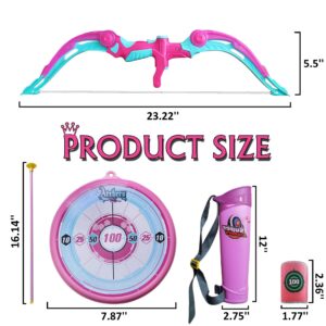 NWESTUN Bow and Arrow for Kids with LED Flash Lights - Archery Bow with 10 Suction Cups Arrows, 6 Foam Targets, Quiver and Target, Gifts for 4-12 Year Old Girls, Pink