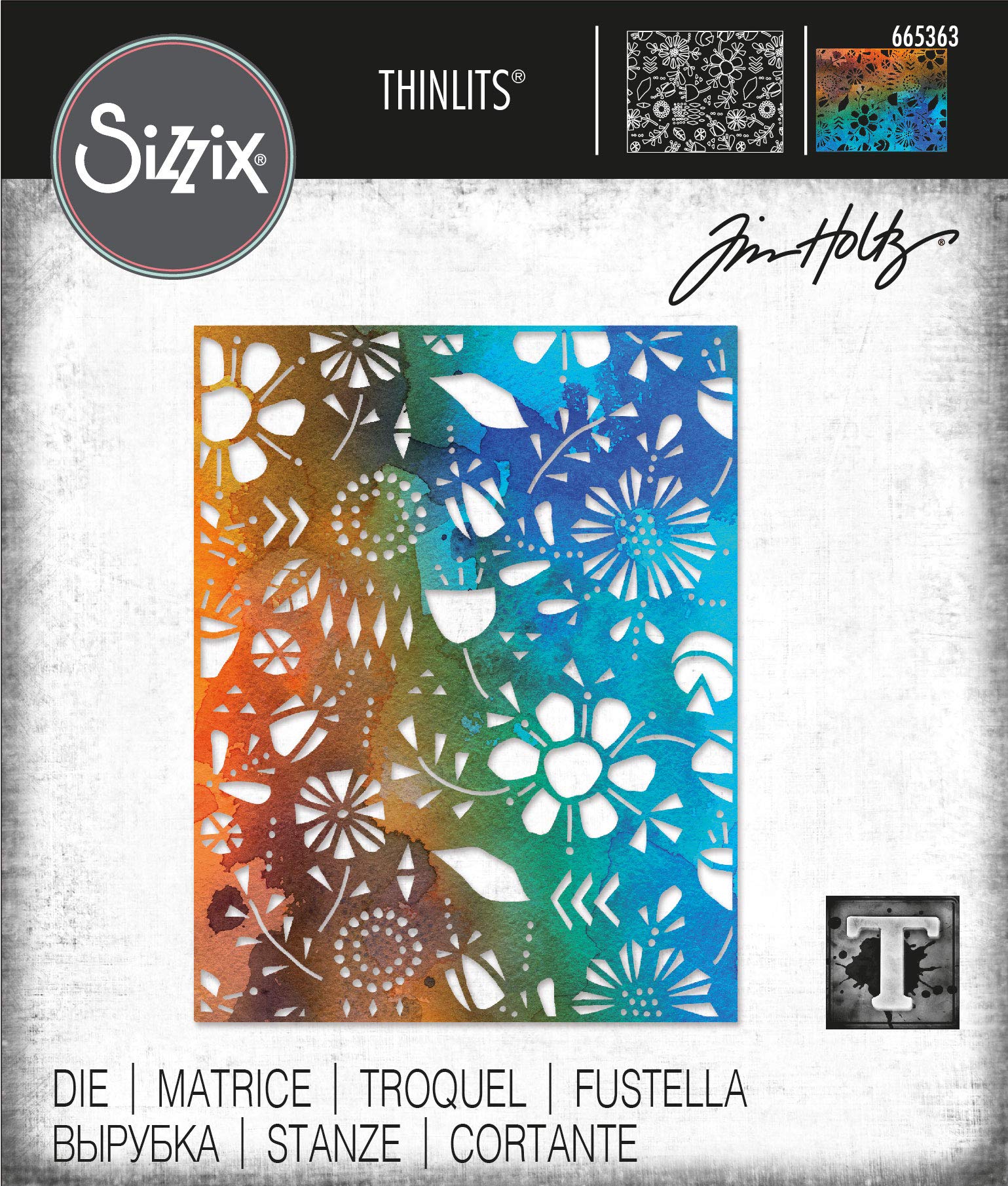 Sizzix Thinlits Die Folk Flowers by Tim Holtz, 665363, Multicolor