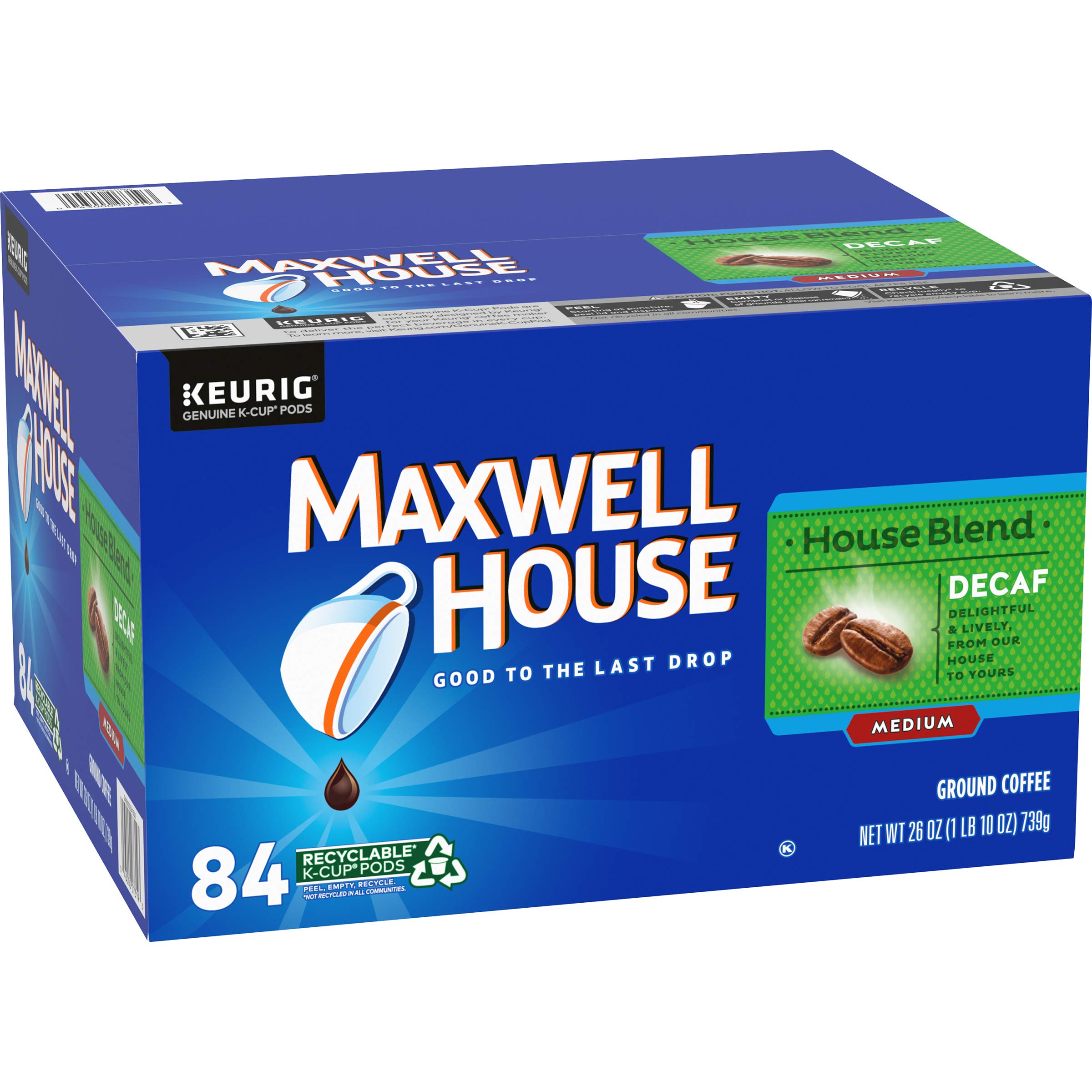 Maxwell House Decaf House Blend Medium Roast and Breakfast Blend Light Roast K-Cup Coffee Pods (84 ct Box)