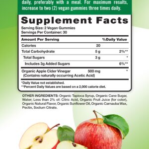 Nature's Truth Organic Apple Cider Vinegar Gummies | 60 Count | Vegan, Gluten Free & Non-GMO Supplement | USDA Organic | Apple Flavor