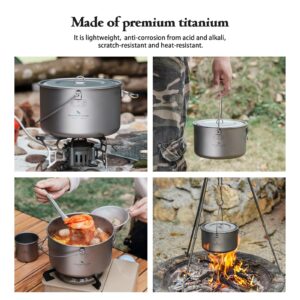 Boundless Voyage Titanium Hanging Pot for Outdoor Camping Backpacking Hiking Ultralight Portable Cooking Pot Camp Kitchen Cookware 1300ML/1950ML/2900ML (2900ml (98 fl oz))