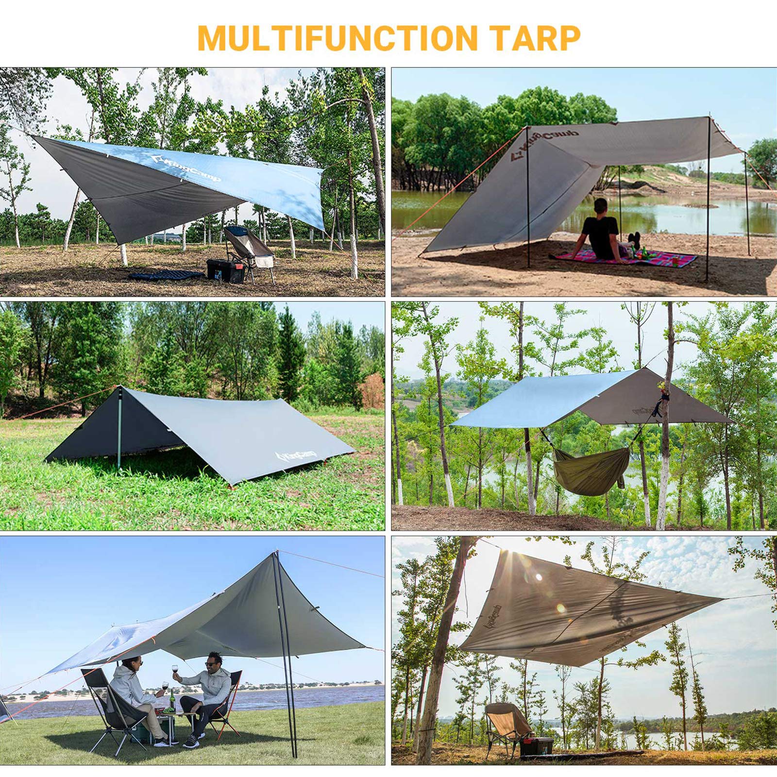 KingCamp Camping Tarp UPF50+ Lightweight Tent Tarp Hammock Shade for Camping Trips, Fishing, or Picnics Portable Waterproof