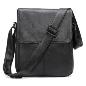 niucunzh man purses and bags, mens genuine leather messenger & crossbody bag with leather shoulder strap black