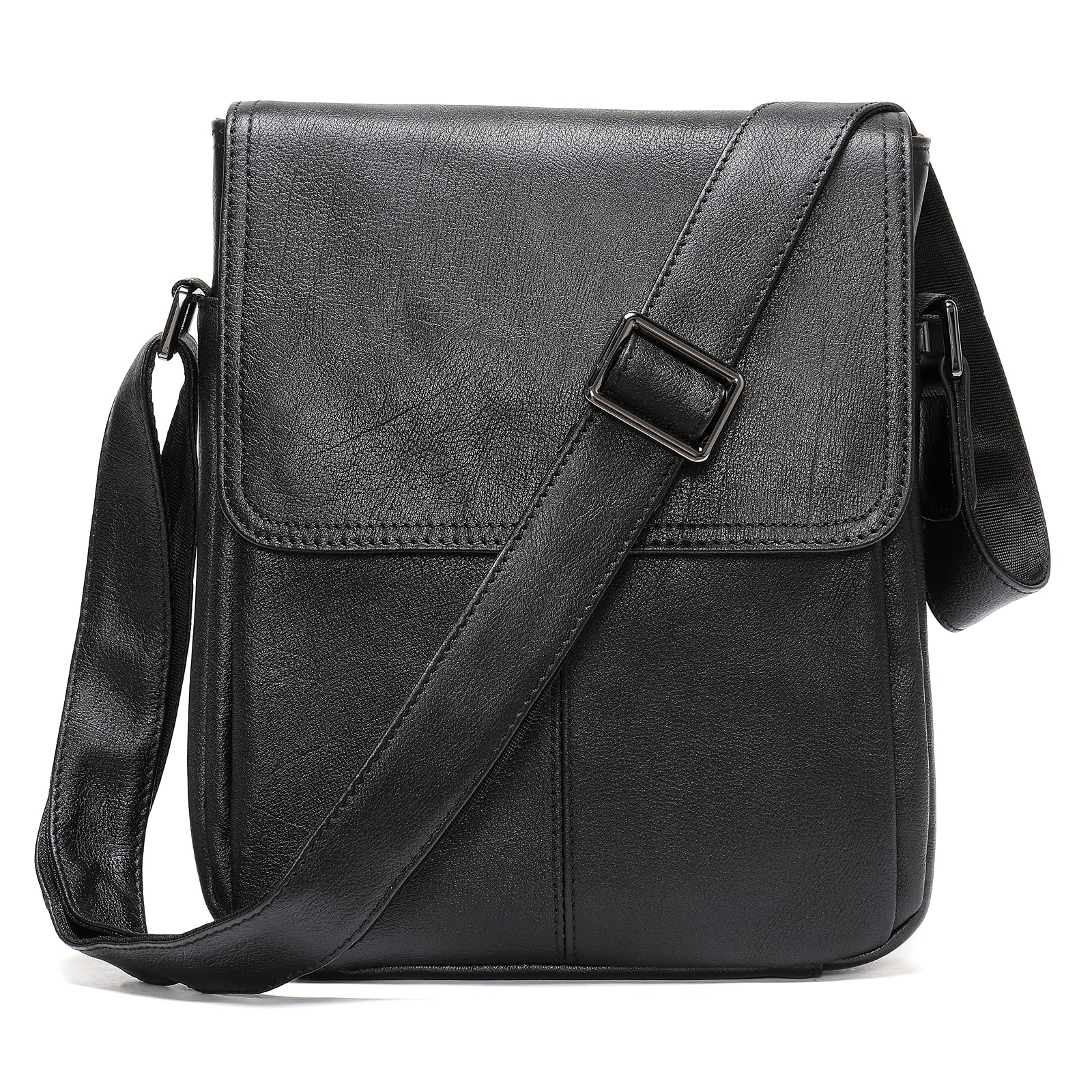 NIUCUNZH Man Purses and Bags, Mens Genuine Leather Messenger & Crossbody Bag with Leather Shoulder Strap Black