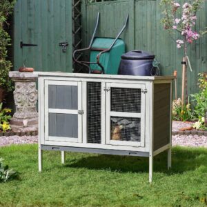 PawHut Rabbit Hutch Bunny Cage Small Animal Habitat with Ramp, Removable Tray and Openable Top, Inddor/Outdoor, Grey