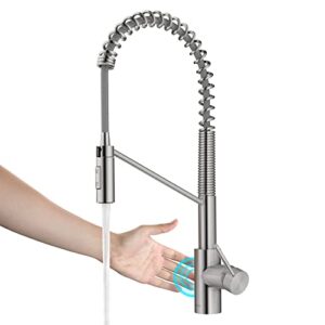 kraus oletto touchless sensor commercial pull-down single handle kitchen faucet with quickdock top mount assembly in spot free stainless steel, ksf-2631sfs