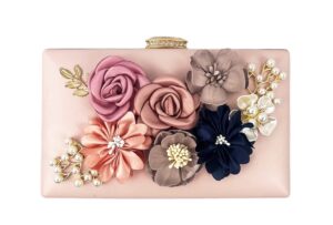 shiiriin women's 3d floral clutch purse handbag | handmade with pearls | perfect for bridal, wedding, daytime and evening parties | elegant design