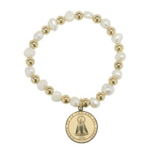 virgen de la caridad del cobre religious catholic bracelet with stainless steel medal and pearl beads (ssbcompm-wg)