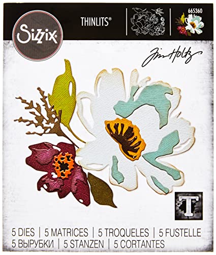 Sizzix Thinlits Die Set 5PK Brushstroke Flowers #3 by Tim Holtz, 665360