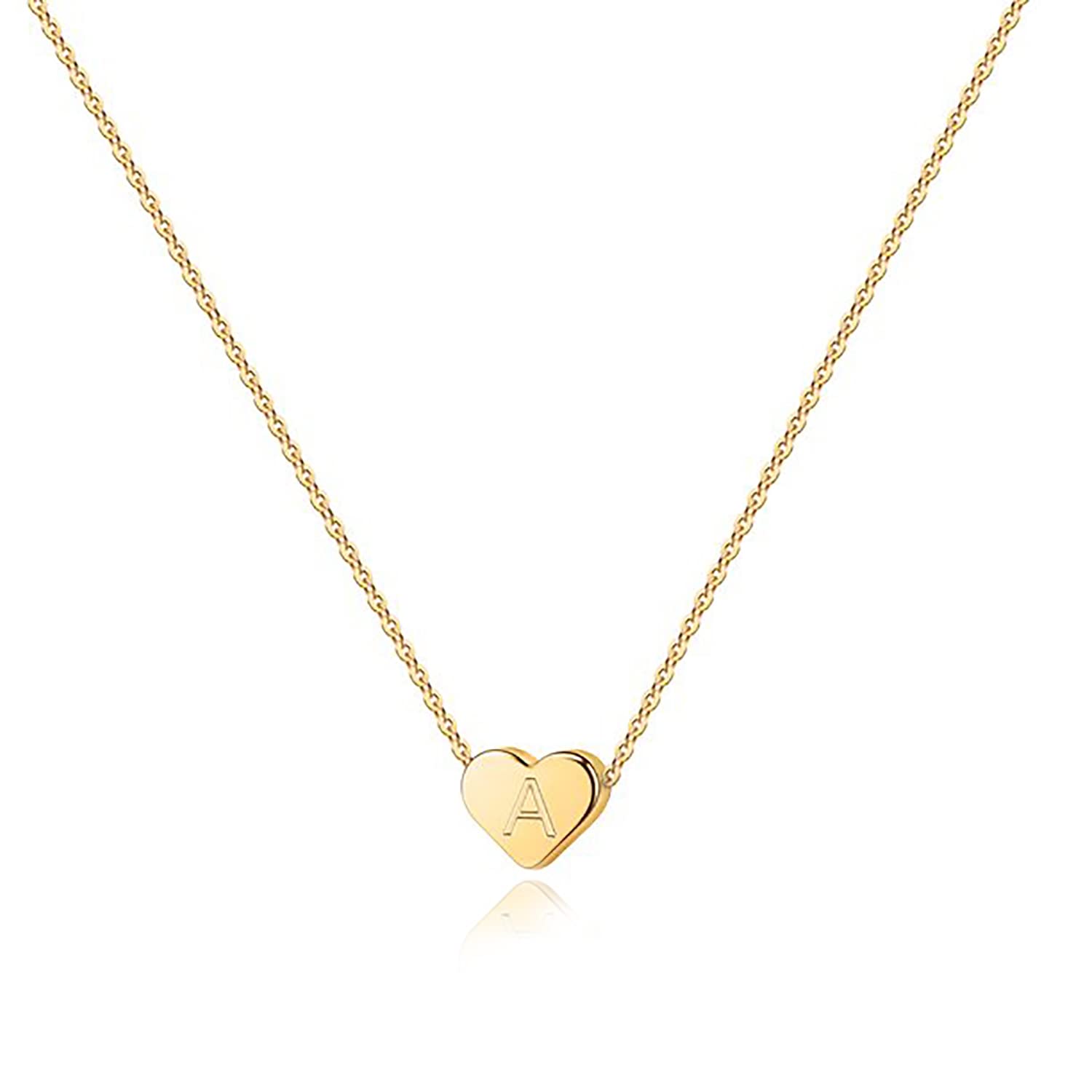 PAVOI 14K Yellow Gold Plated Mini Dainty Heart Initial Necklace | Slider Adjustable Necklace - 18" | Letter Necklaces for Women | A Initial