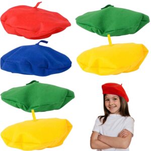 artcreativity color berets for kids and adults, set of 12, french hats with velvety textured fabric, painter costume prop for halloween, dress up parties, and photo booth, 4 colors