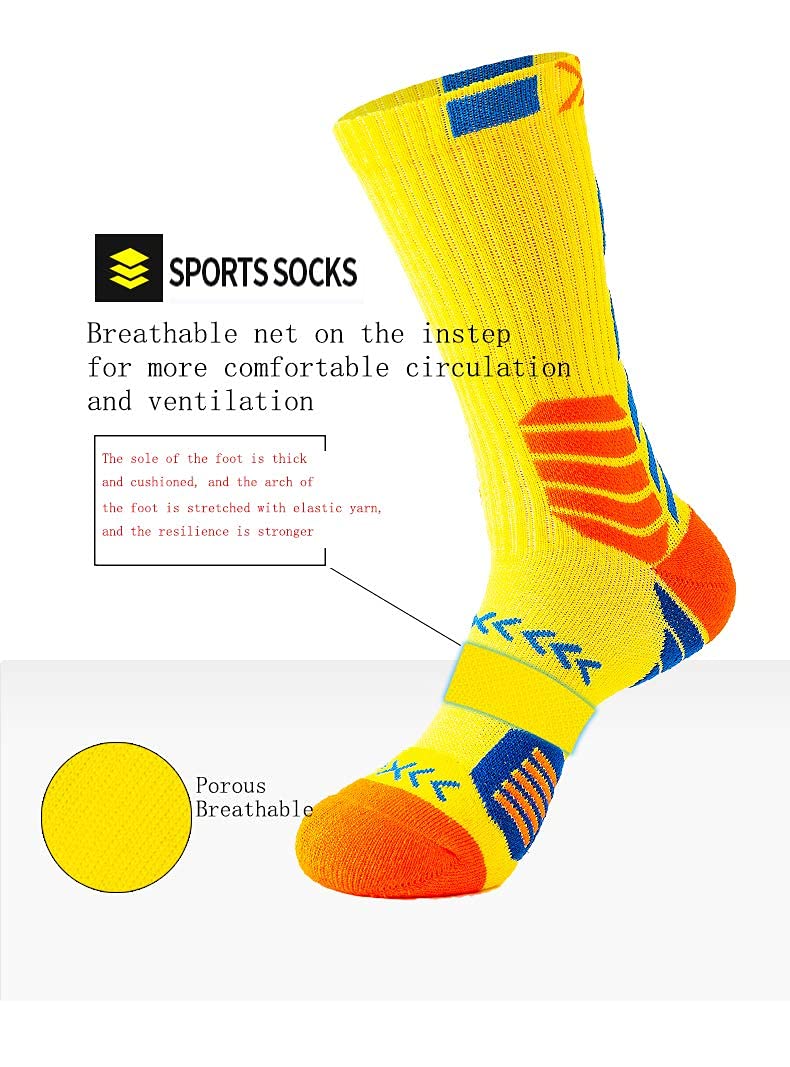 YWSLRC 5 Pairs Men's Athletic Crew Socks Performance Thick Cushioned Sport Basketball Running Training Compression Sock