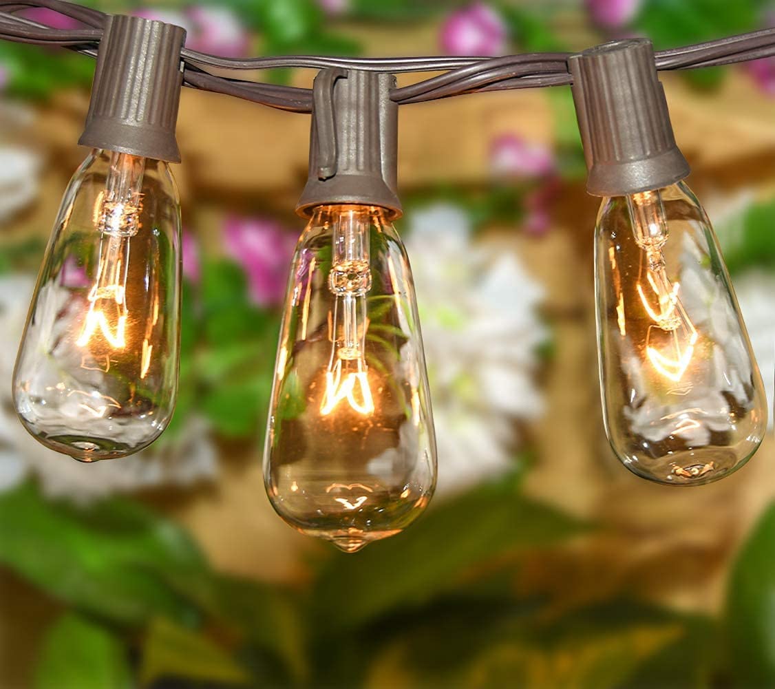 10 Pack Edison Light Bulbs, ST40 Clear Glass Light Bulb Replacement, 7W E17 Screw Base Light Bulbs for Outdoor String Lights Patio Backyard Decor, Warm White