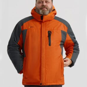 GEMYSE Men's Mountain Waterproof Ski Snow Jacket Winter Windproof Rain Jacket (Orange Grey 01,X-Large)