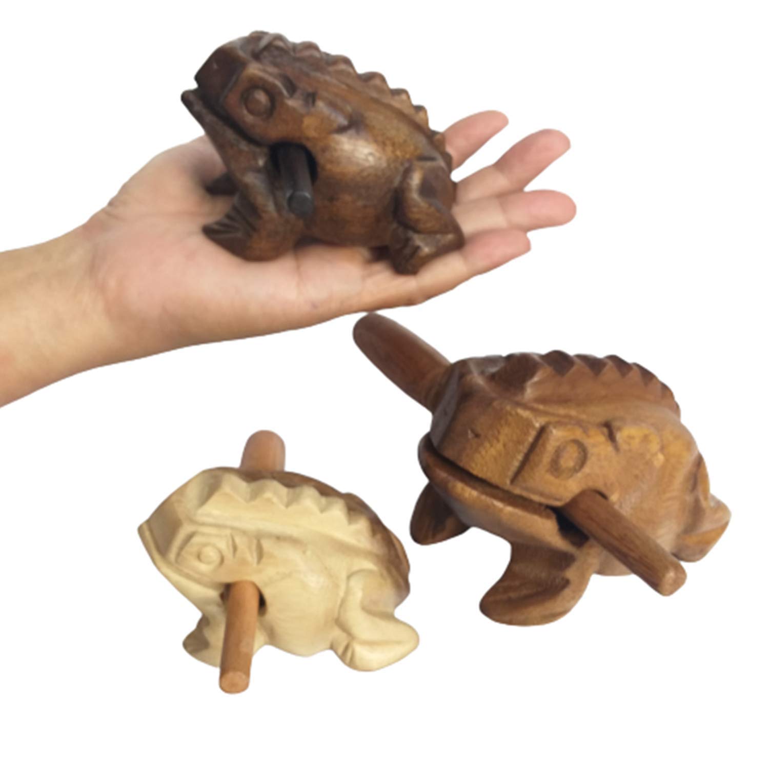 Cozinest Percussion Instruments Wooden Frog Medium Size 4.8 Inch, 4 Inch and 3 Inch Family Wood Frog Guiro Rasp Musical Instrument Tone Block Musical Instrument Home Office Decoration