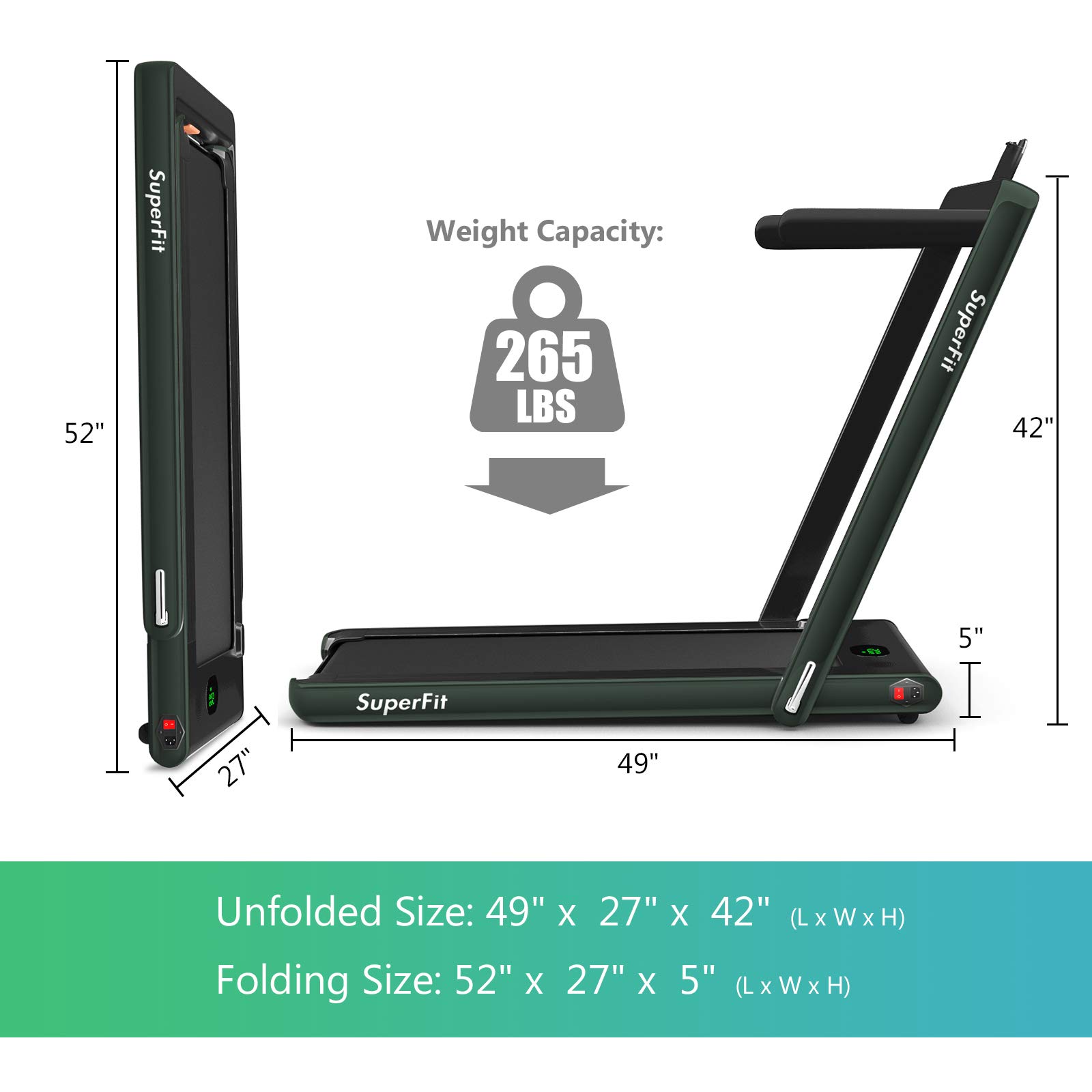 GYMAX Walking Pad, 2.25HP Foldable Treadmill with LED Display, Remote & Smart App Control, 2 in 1 Under Desk Treadmill, Portable Compact Folding Treadmill for Small Space/Home/Office (Emerald)