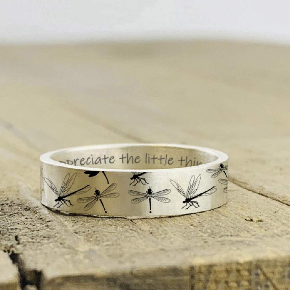 ROMANTICWORK 925 Sterling Silver Personalized Dragonfly/Daisy Ring Appreciate The Little Things (Custom Dragonfly)