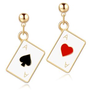 andpai unique funny 18k gold plated hypoallergenic poker hearts and spades a ace playing cards dangle drop stud earrings for women gambling casino jewelry gift (gold)