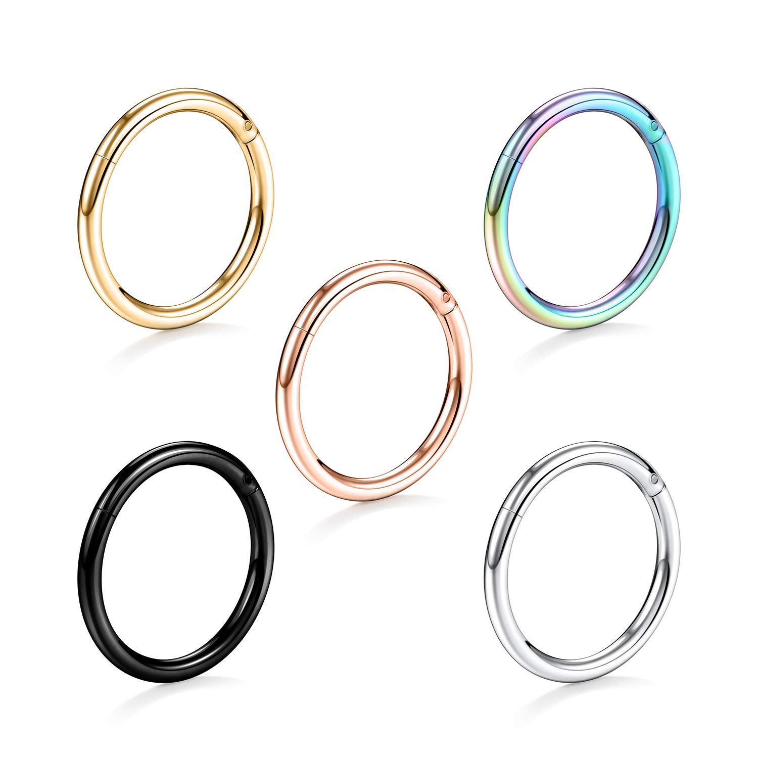 FUNLMO 20g Nose Rings Hoop Surgical Steel Cartilage Rook Daith Tragus Earrings Anti-Tragus Earring Hoop Nose Rings Lip Rings 5mm Septum Clicker Ring 5Pcs