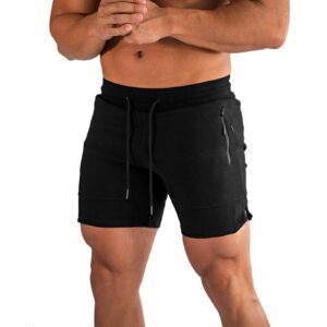 pidogym men's 5" gym workout shorts,fitted jogging short pants for bodybuilding running training with zipper pockets black