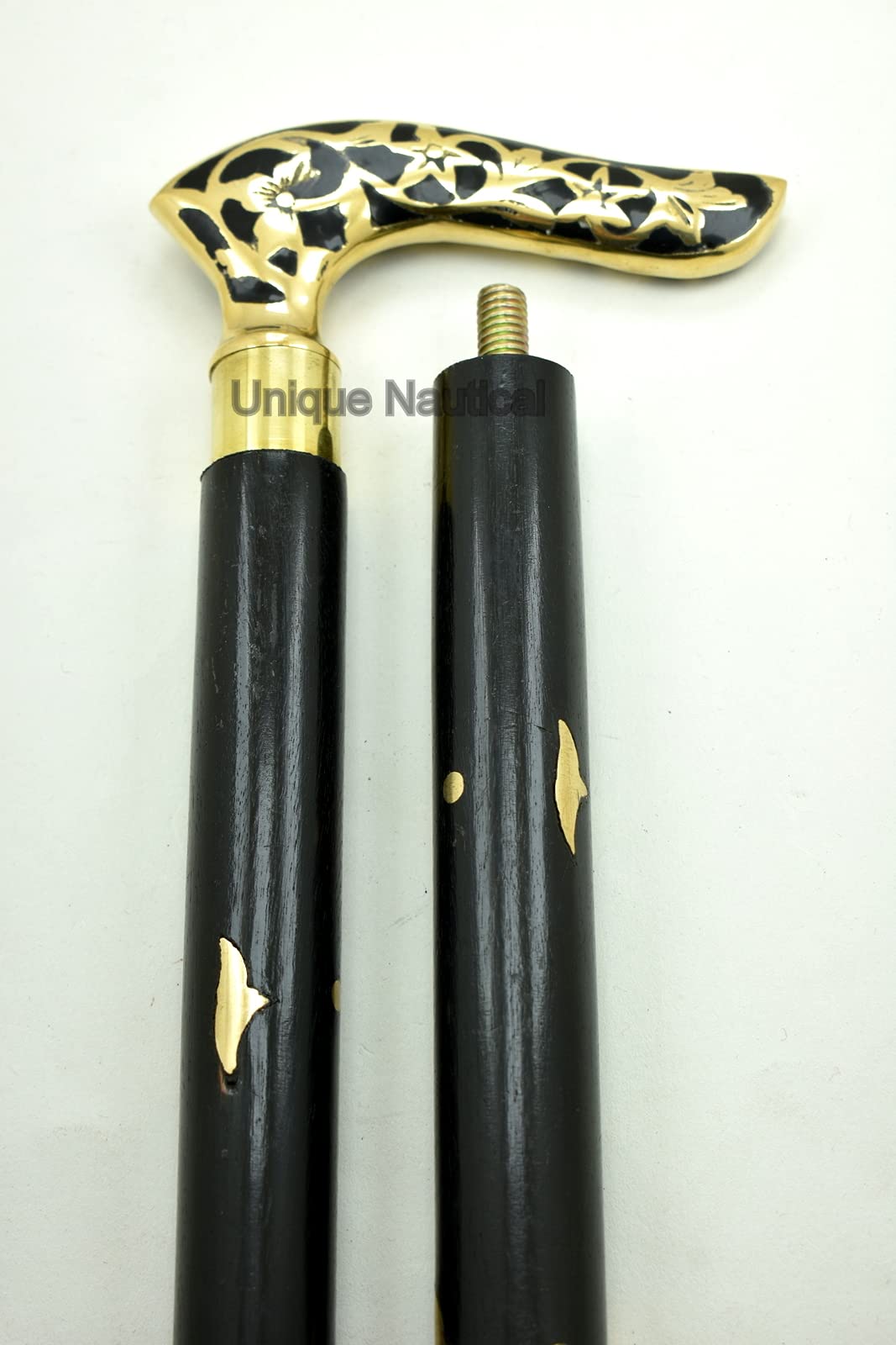 Unique Nautical Walking Cane Beautiful Handle Walking Folding Stick With Brass Handle And Brass Inlay For Men And Women