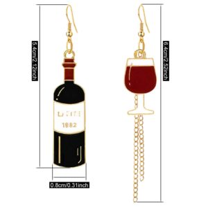 ANDPAI Chic Charm Asymmetry Handmade Enamel Red Wine Bottle Cup Chain Dangle Drop Earrings for Women Statement Jewelry Gifts (Red)