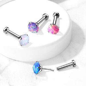 Pierced Owl 16-20GA G23 Implant Grade Titanium Threadless Push-in Prong Set Synthetic Opal Barbell Stud (White, 18GA / 3mm Ball)