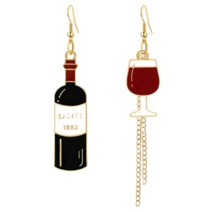 andpai chic charm asymmetry handmade enamel red wine bottle cup chain dangle drop earrings for women statement jewelry gifts (red)