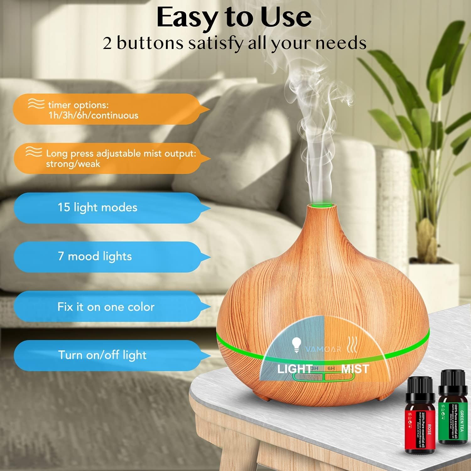 Ultrasonic Essential Oil Diffusers，550ml Diffuser Gift Set & Top 10 Essential Oils, Aromatherapy Diffuser Humidifier with 4 Timer &Auto Shut-Off for & 15 Ambient Light