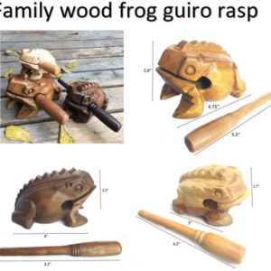 Cozinest Percussion Instruments Wooden Frog Medium Size 4.8 Inch, 4 Inch and 3 Inch Family Wood Frog Guiro Rasp Musical Instrument Tone Block Musical Instrument Home Office Decoration