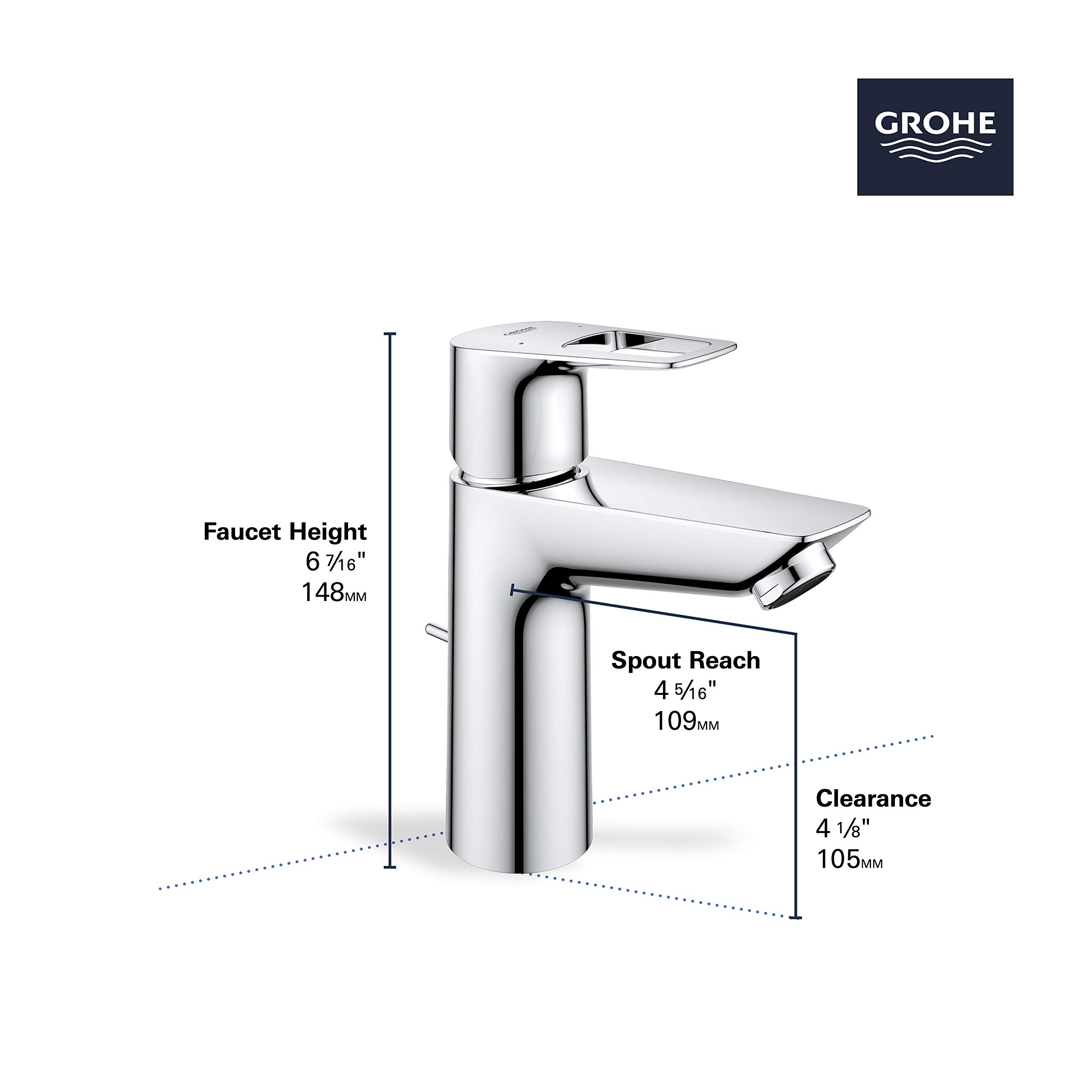 GROHE 23963001 Bauloop, Single Hole Single-Handle M-Size Bathroom Faucet 1.2 GPM, Chrome