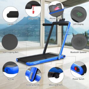 GYMAX Walking Pad, 2.25HP Foldable Treadmill with LED Display, Remote & Smart App Control, 2 in 1 Under Desk Treadmill, Portable Compact Folding Treadmill for Small Space/Home/Office (Shiny Blue)