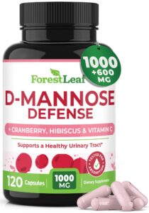 forestleaf d mannose 1000mg capsules - d-mannose with cranberry, hibiscus & vit c, urinary tract health for women and men, organic dmannose pills for uti, urinary health & bladder support 120 capsules