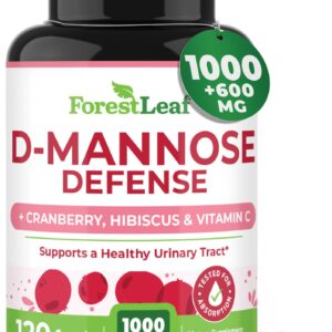 ForestLeaf D Mannose 1000mg Capsules - D-Mannose with Cranberry, Hibiscus & Vit C, Urinary Tract Health for Women and Men, Organic DMannose Pills for UTI, Urinary Health & Bladder Support 120 Capsules