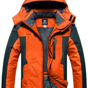 GEMYSE Men's Mountain Waterproof Ski Snow Jacket Winter Windproof Rain Jacket (Orange Grey 01,X-Large)